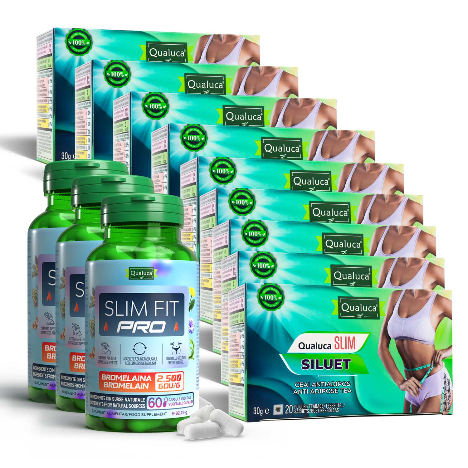 Qualuca Complex de slabit 90 zile, 180 capsule Slim Fit PRO cu ...