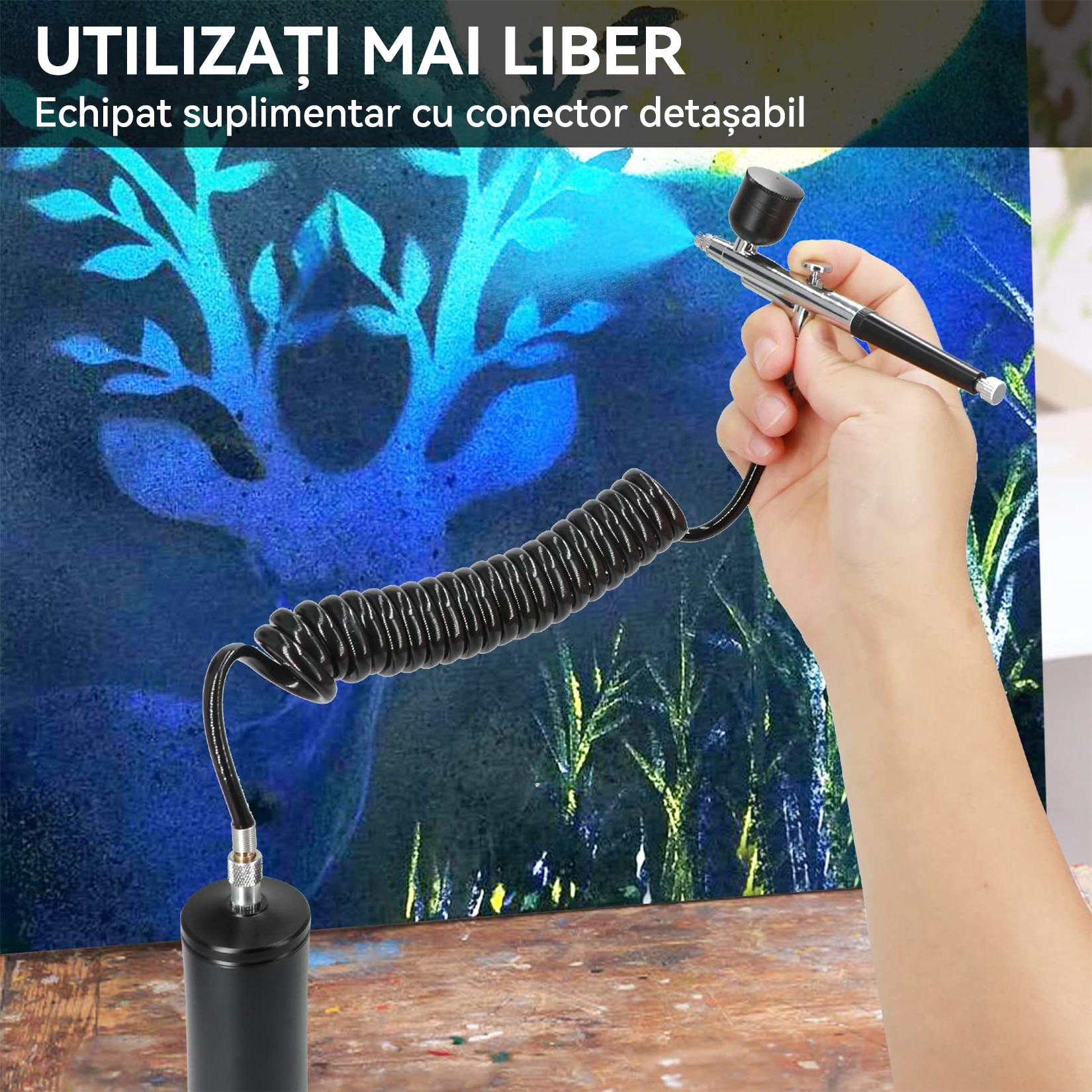 Set Aerograf Airbrush Portabil cu Compresor, INTELIGENT, Duza 0.3mm ...