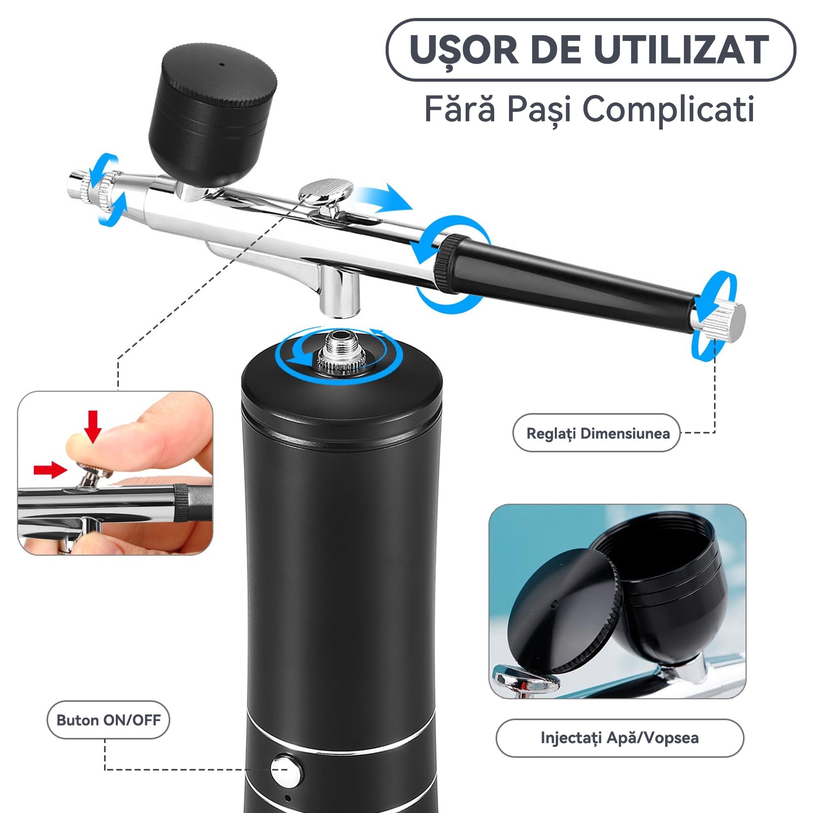 Set Aerograf Airbrush Portabil cu Compresor, INTELIGENT, Duza 0.3mm ...