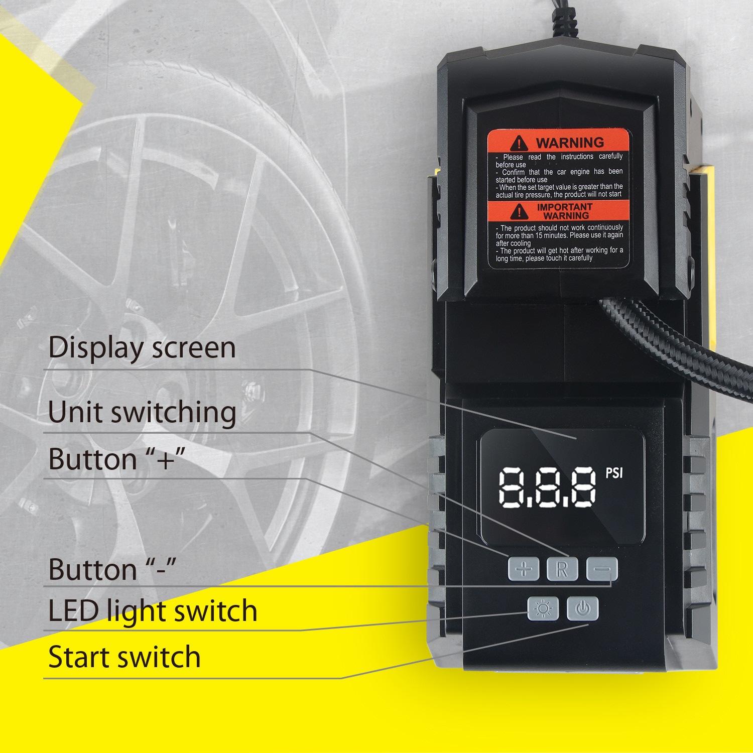 Автомобилен компресор, EXCITAT ®, ST08, напомпване 150 PSI, с 12V ...