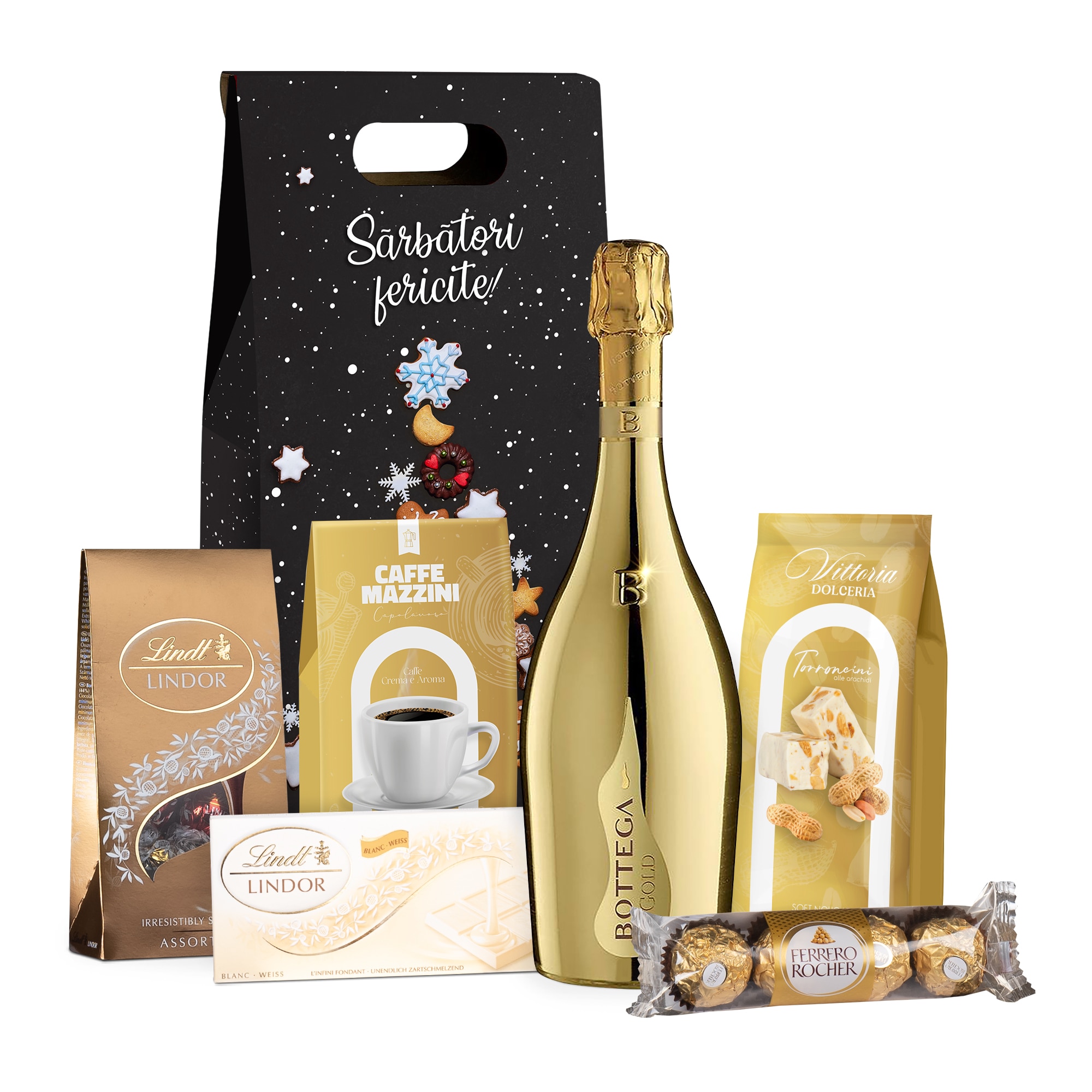 Pachet Gold - Gift Idea, cu prosecco Bottega, praline Ferrero Rocher T4 ...
