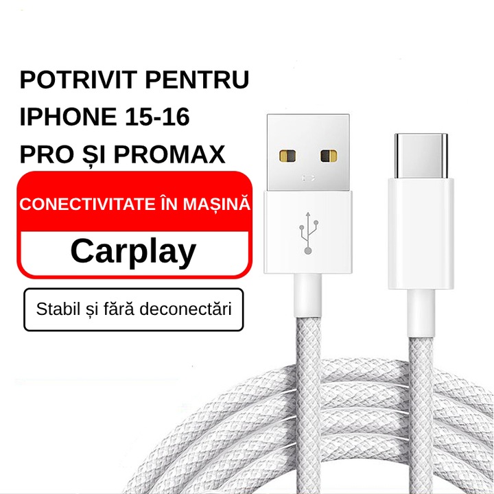 Cablu Date si Incarcare Rapida, AHA PRINT®, FastCharge, pentru iPhone 15 & 16, Plus, Pro ...
