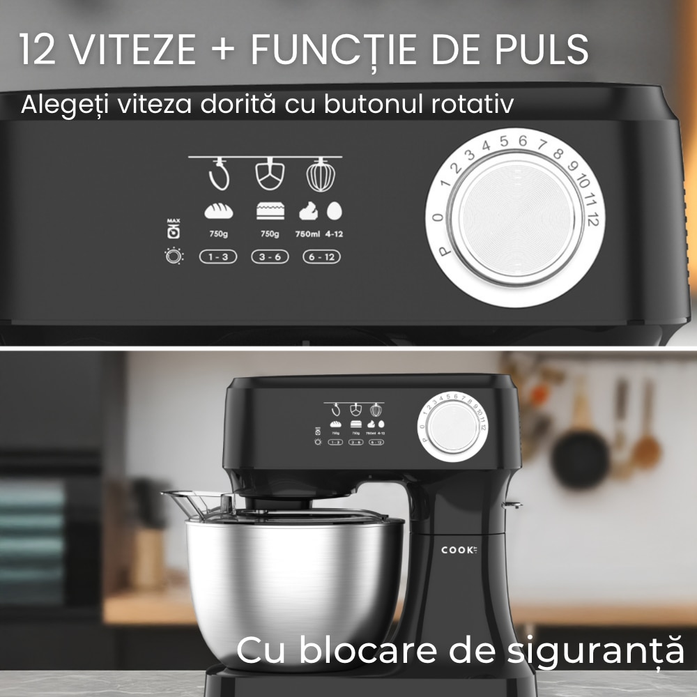 Robot de bucatarie COOK-IT, 600W, Bol Inox 3.5L, 12 Viteze + Pulse, 3 Accesorii, Angrenaje ...