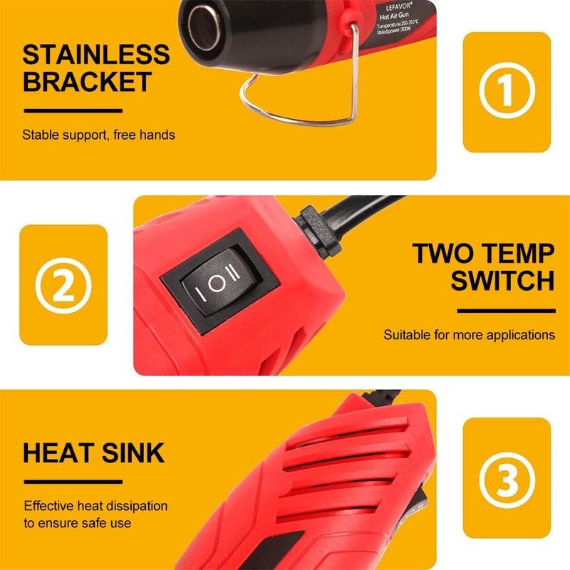 Suflanta aer cald, JESWO®, 300W, 2 trepte caldura 250/350°C, Rosu - eMAG.ro