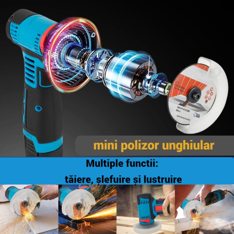 Mini Polizor Flex Unghiular Portabil, eSimplu®, 2 Acumulatori, 1500W ...
