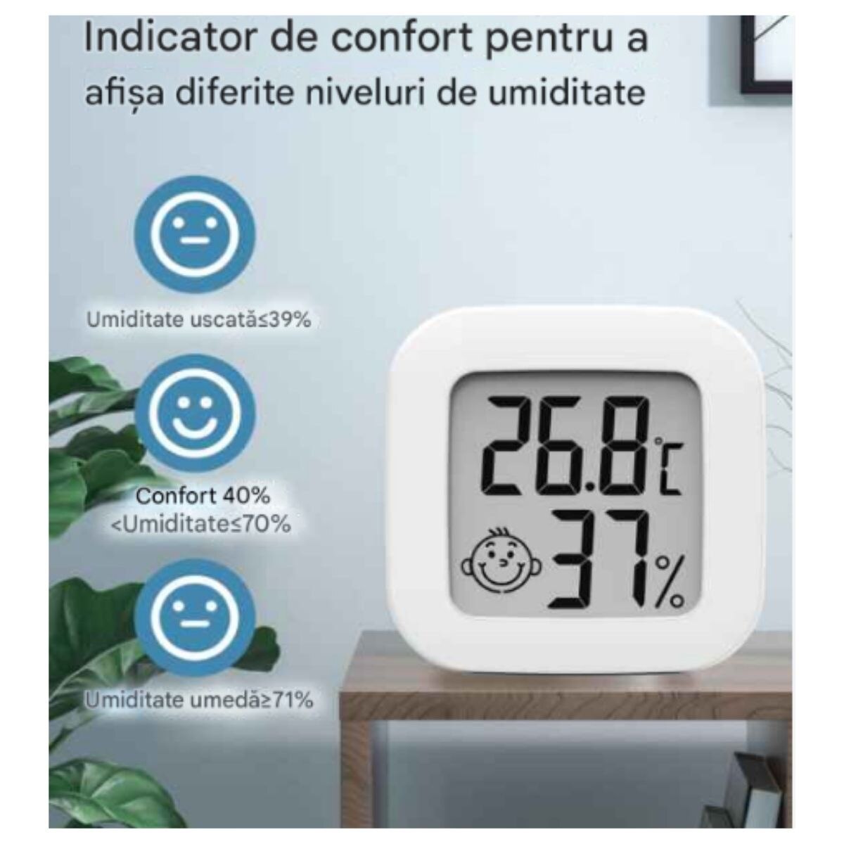 Higrometru si Termometru pentru Camera cu Indicator de Confort, Citire ...