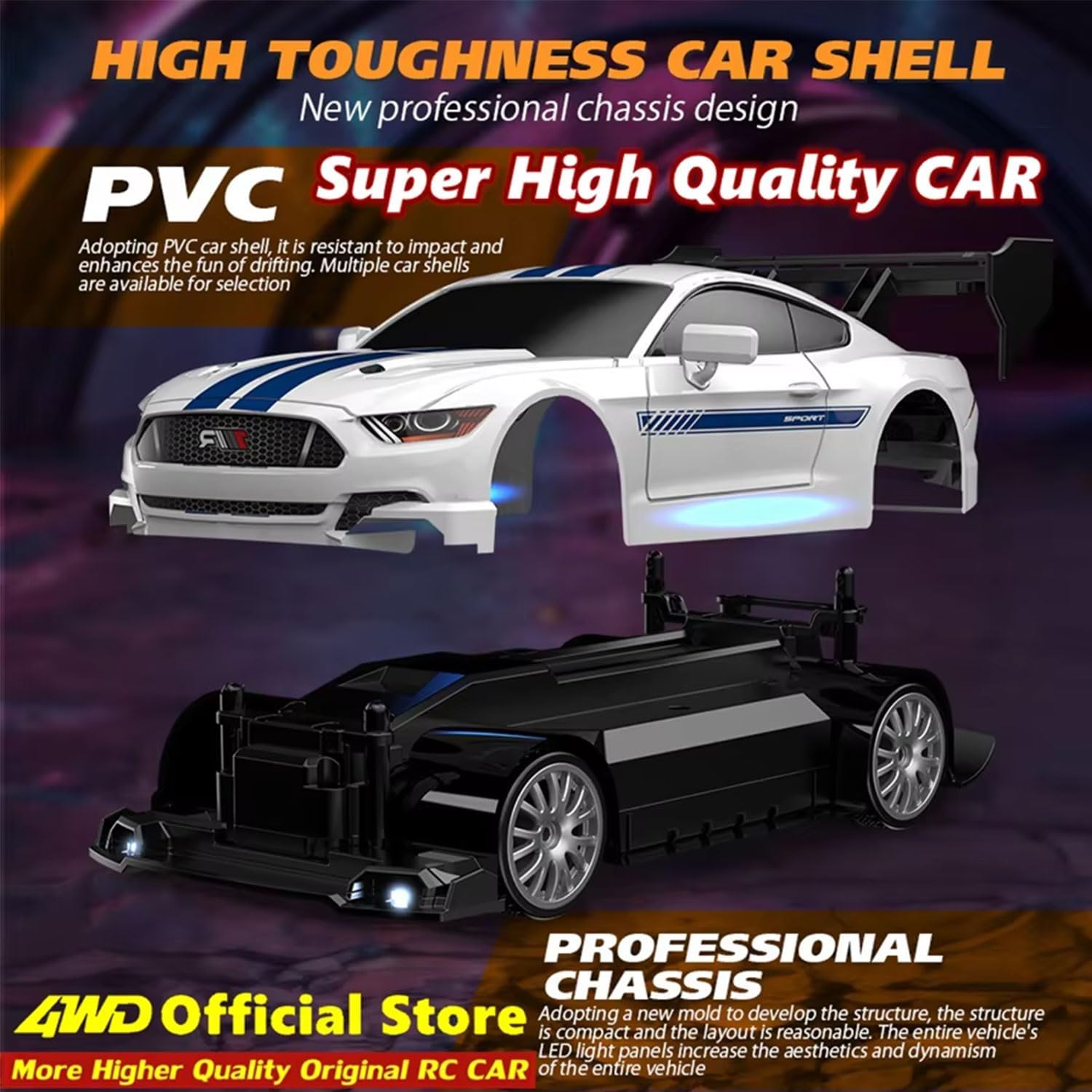 Masina cu telecomanda RC, Drift car, 30km/h, 2.4GHz, 4WD, lumini LED, 2 ...