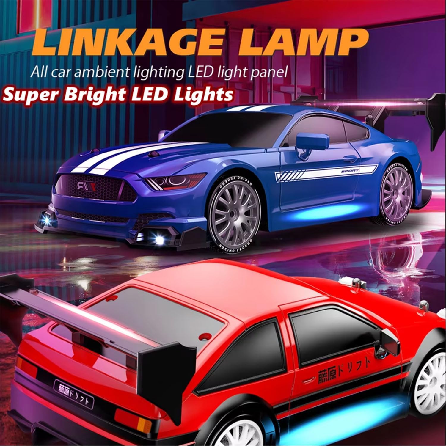 Masina cu telecomanda RC, Drift car, 30km/h, 2.4GHz, 4WD, lumini LED, 2 ...