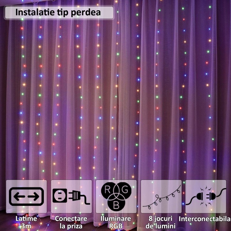 Instalatie de Craciun tip perdea NEXTLY, interconectabila, lumini LED ...