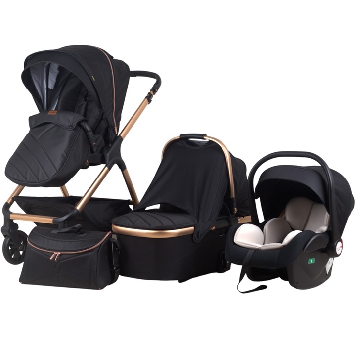 Carucior pentru Copii 3 in 1 All in One Visoli Negru - eMAG.ro