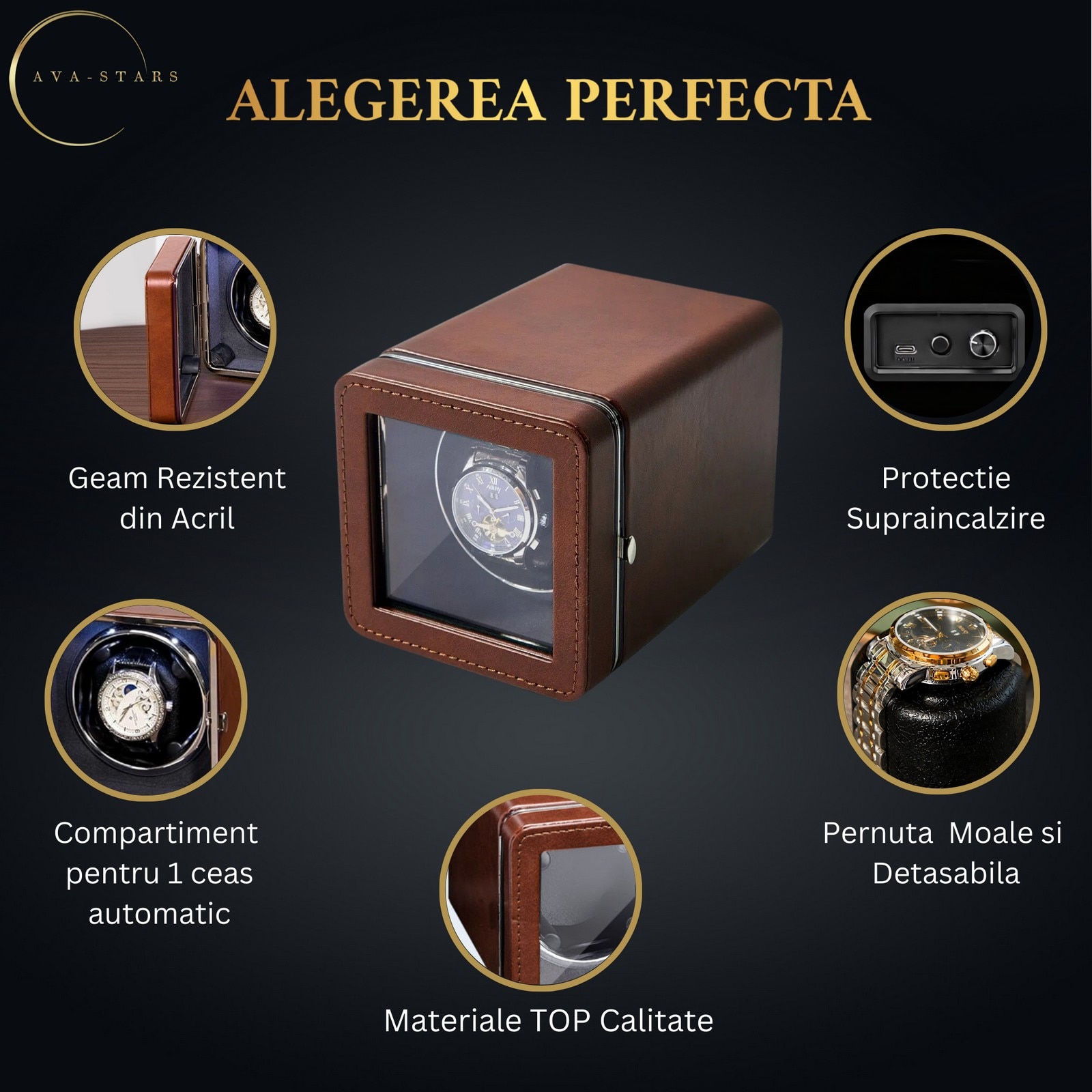 Cutie ceas, Rotator pentru 1 ceas automatic, watch winder 1, Ava-Stars ...