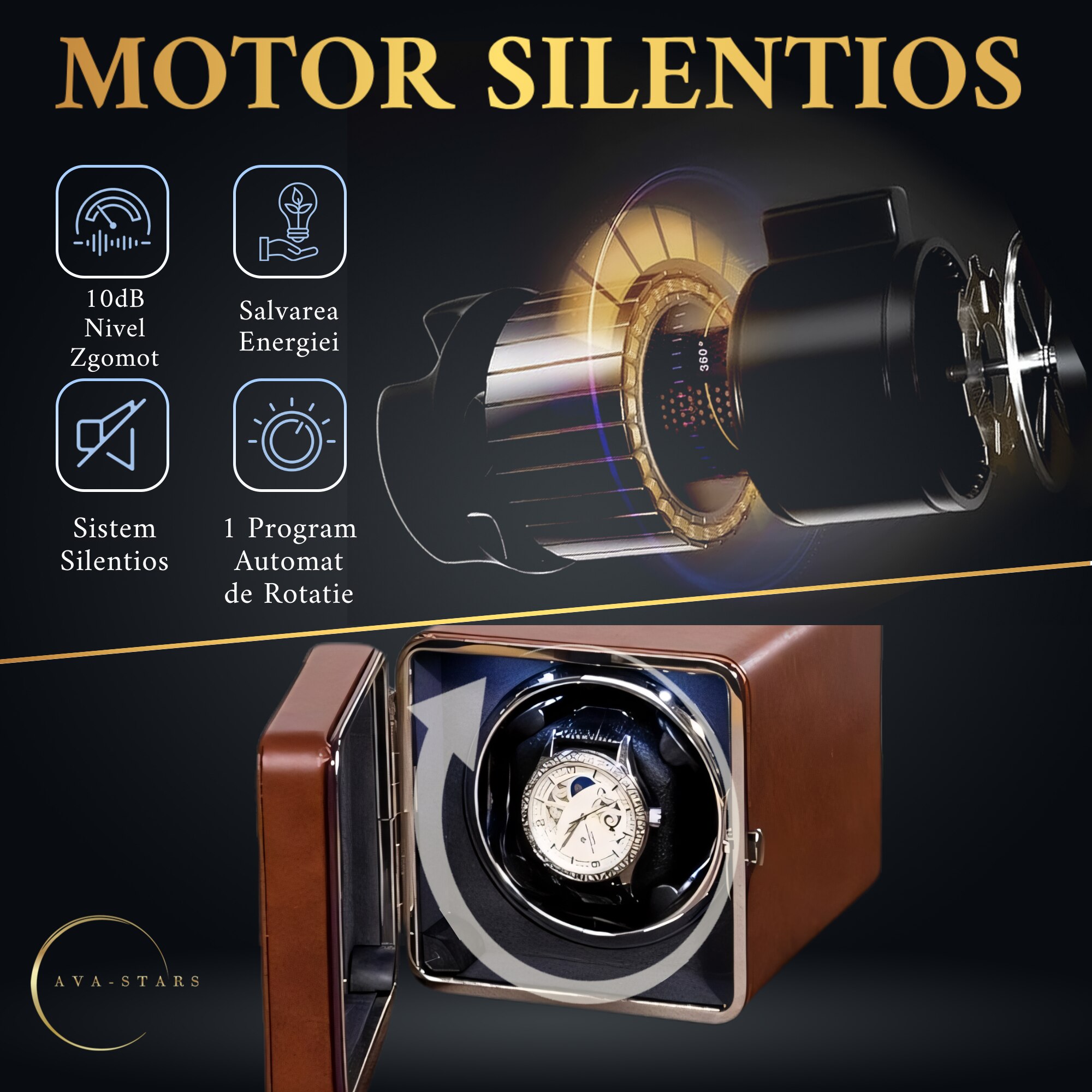 Cutie ceas, Rotator pentru 1 ceas automatic, watch winder 1, Ava-Stars ...