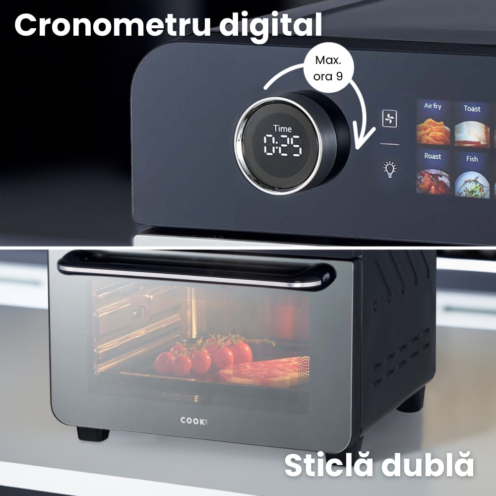 Cuptor cu aer cald COOK-IT Airfryer Oven, Capacitate 25 L, 2250W, Ecran ...