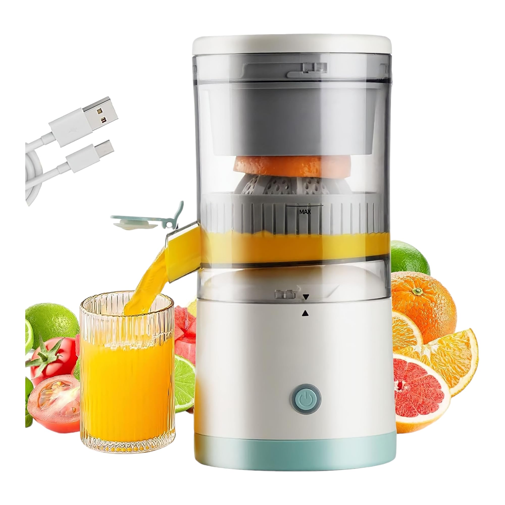 Storcator electric de citrice portabil, 45W, alb-turcoaz, capacitate ...