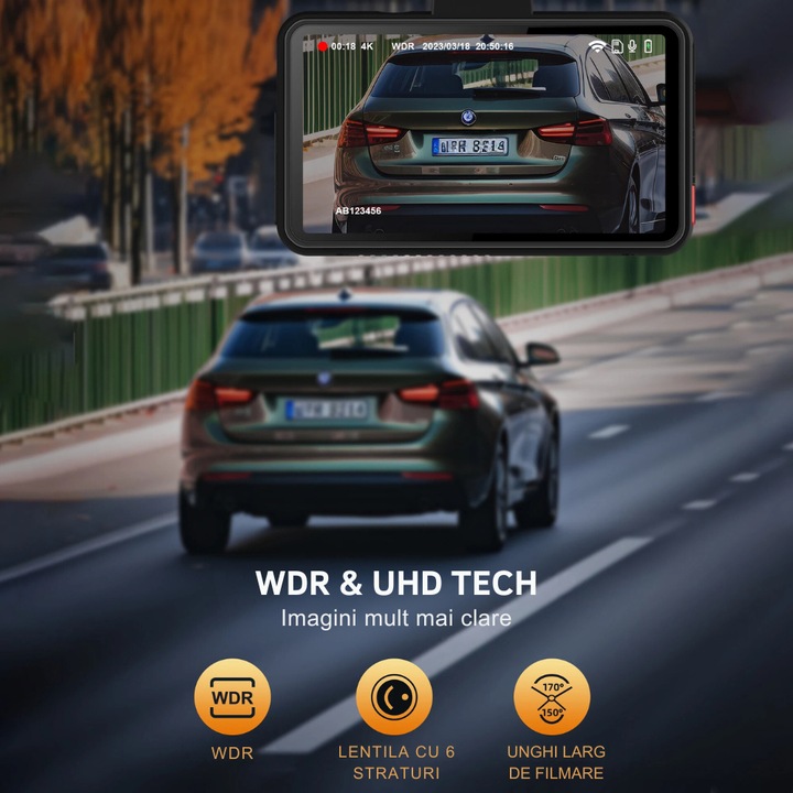 Camera Auto V22-PRO IdealTI®, Camera de Bord DVR 4K FULL HD, Night ...