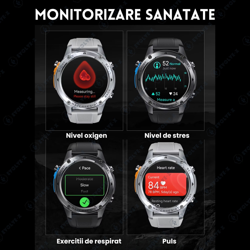 Ceas smartwatch Evolve-x® NaviTrax GPS, Super AMOLED, GPS Dual, Busola ...