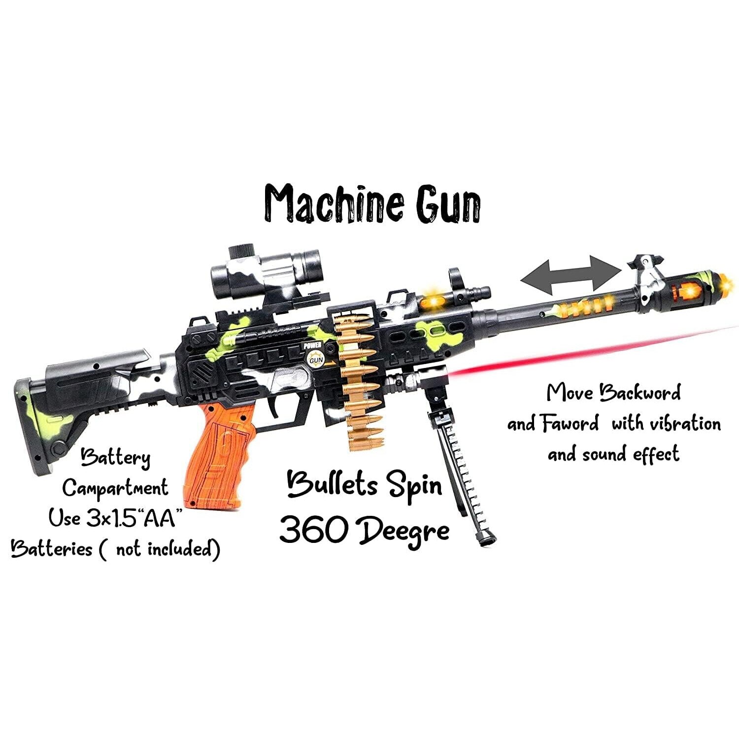 Mitraliera cu efecte de lumini si sunet, machine gun, isp20 - eMAG.ro