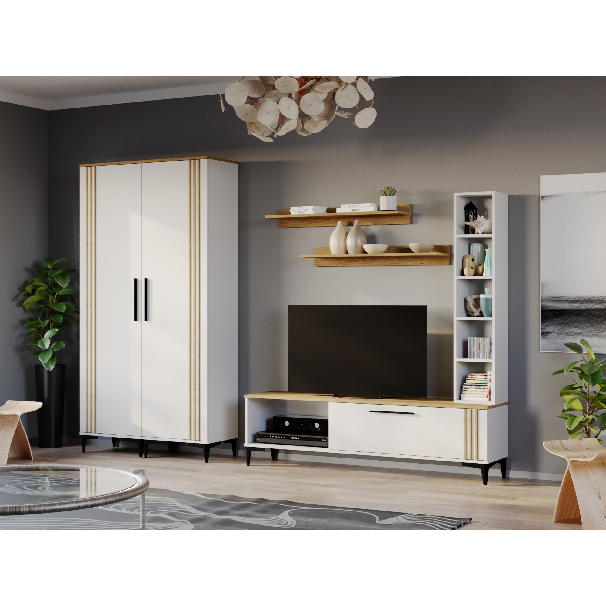 Set mobilă living, Laguna, Prestige C3, alb, PAL, 4 corpuri modulare ...