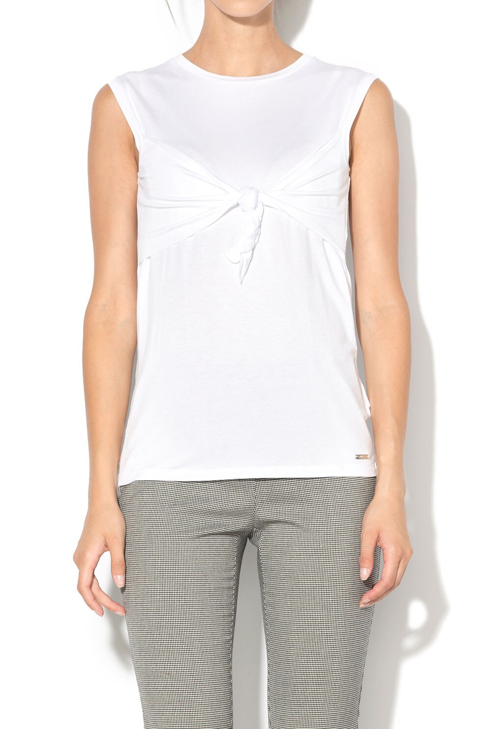 GUESS, Top cu noduri pe partea din fata, Alb, XL - eMAG.ro