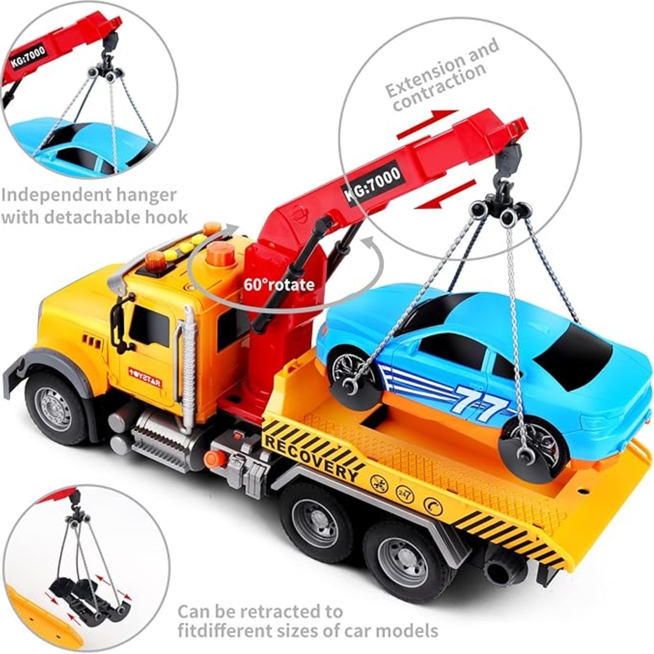 Camion cu Platforma si Macara, 1 x Camion, 1 x Masina de Curse, Lumini ...