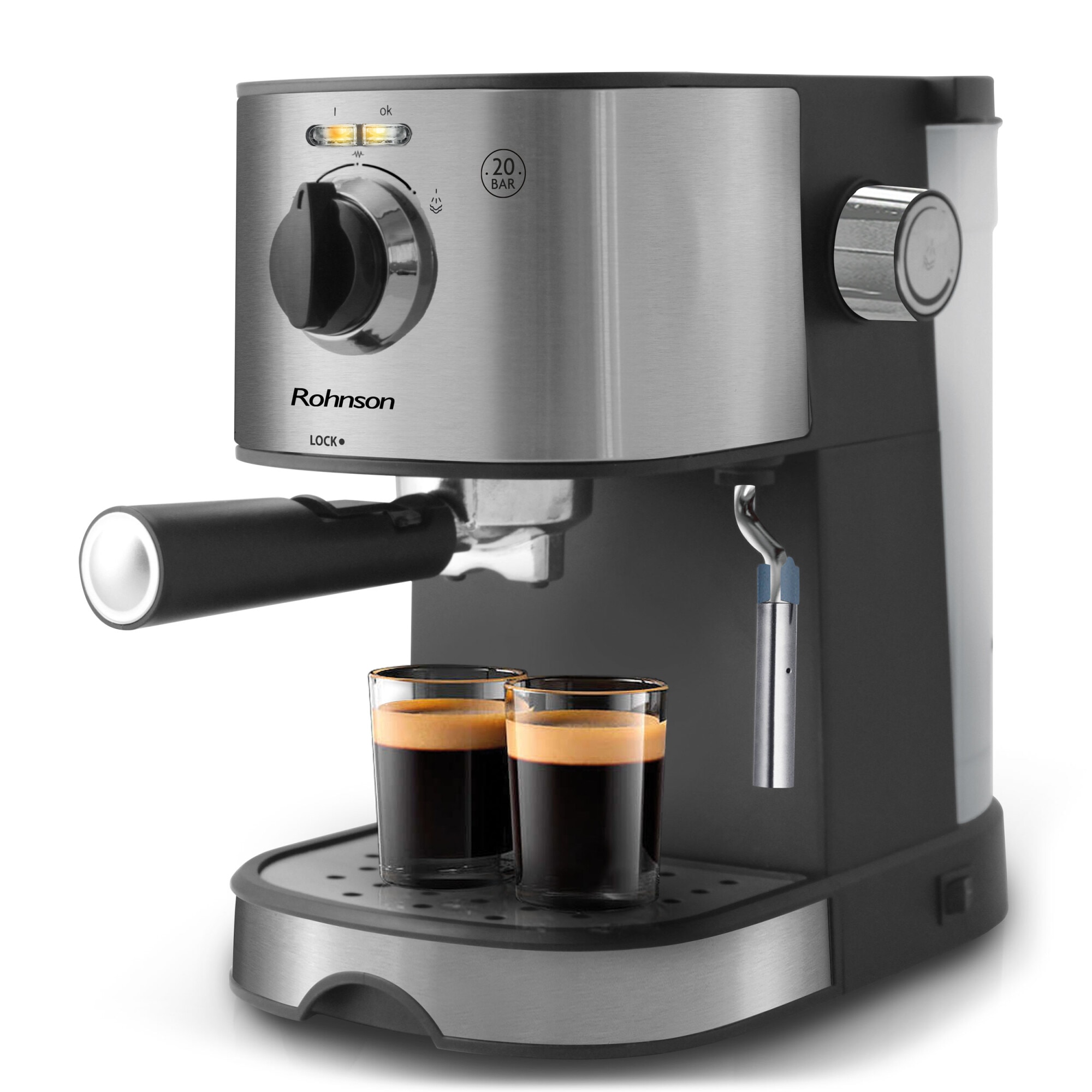Espressor manual Rohnson R98022, 20 bari, 850 W, 1 L, oprire automata ...