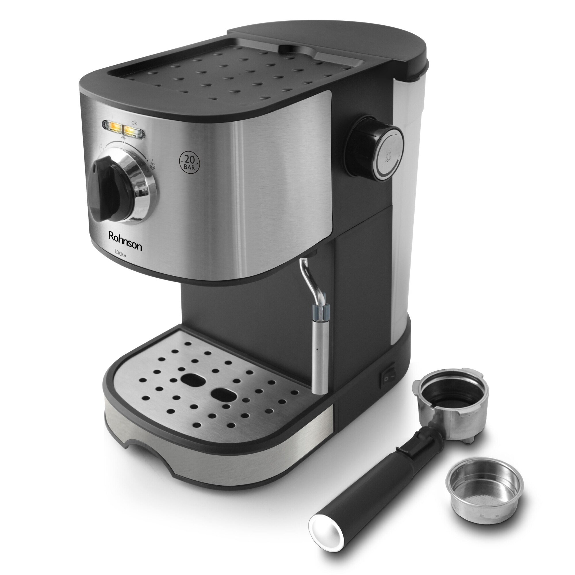 Espressor manual Rohnson R98022, 20 bari, 850 W, 1 L, oprire automata ...
