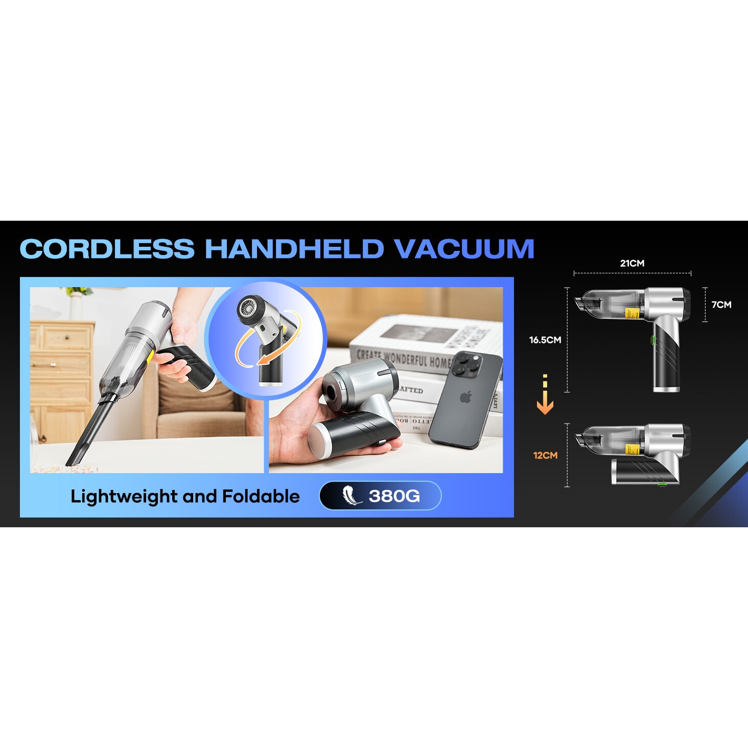 Kézi porszívó 15000Pa Oricean ®, Teljesítmény 120W, Akkumulátor 6000 ...