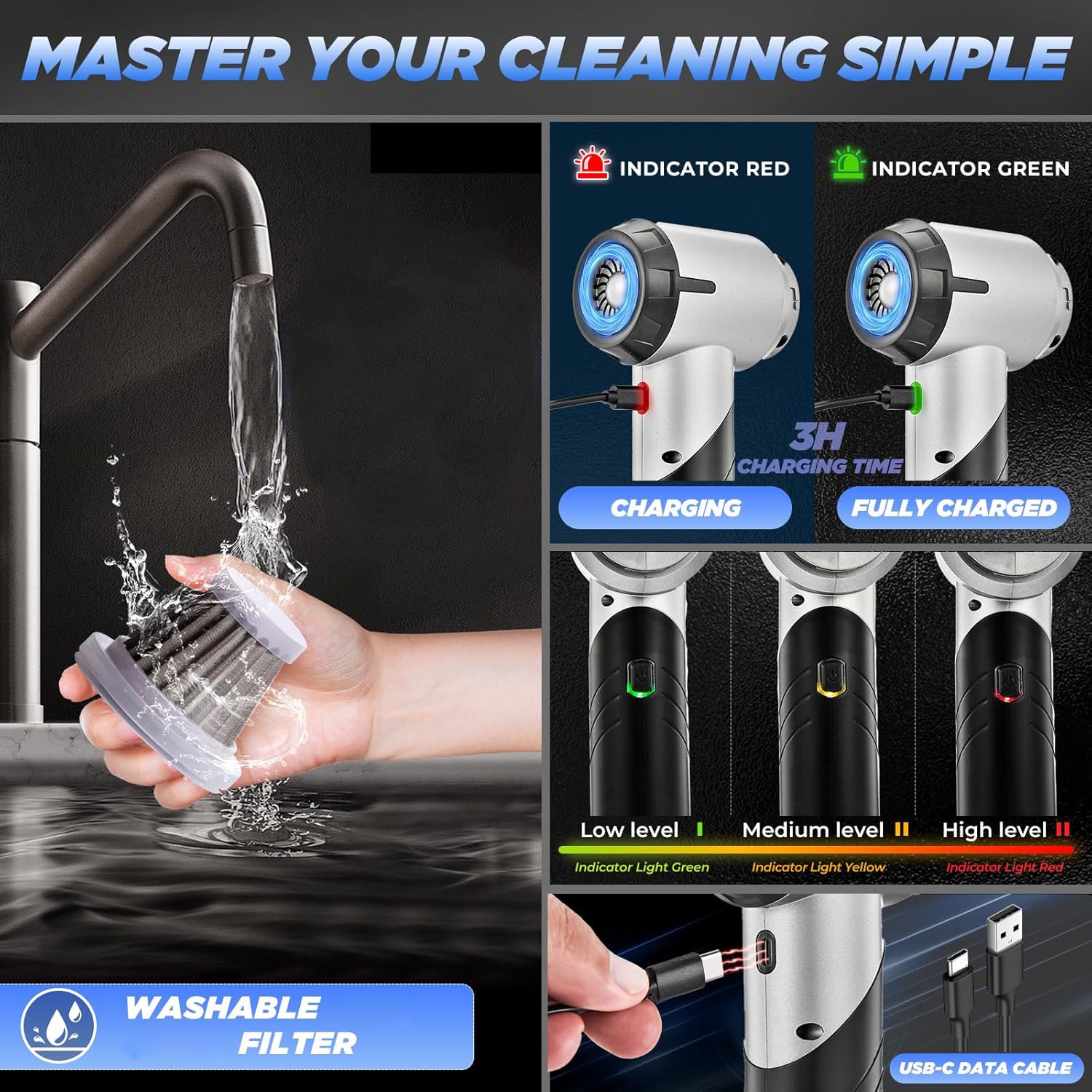 Kézi porszívó 15000Pa Oricean ®, Teljesítmény 120W, Akkumulátor 6000 ...