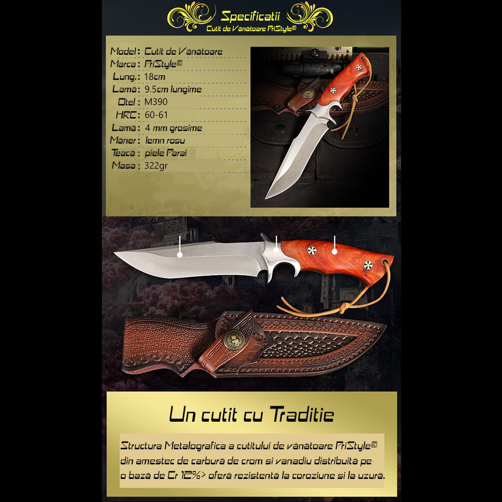 Cutit Profesional de Vanatoare, Cu Teaca de Piele, Perfect pentru ...