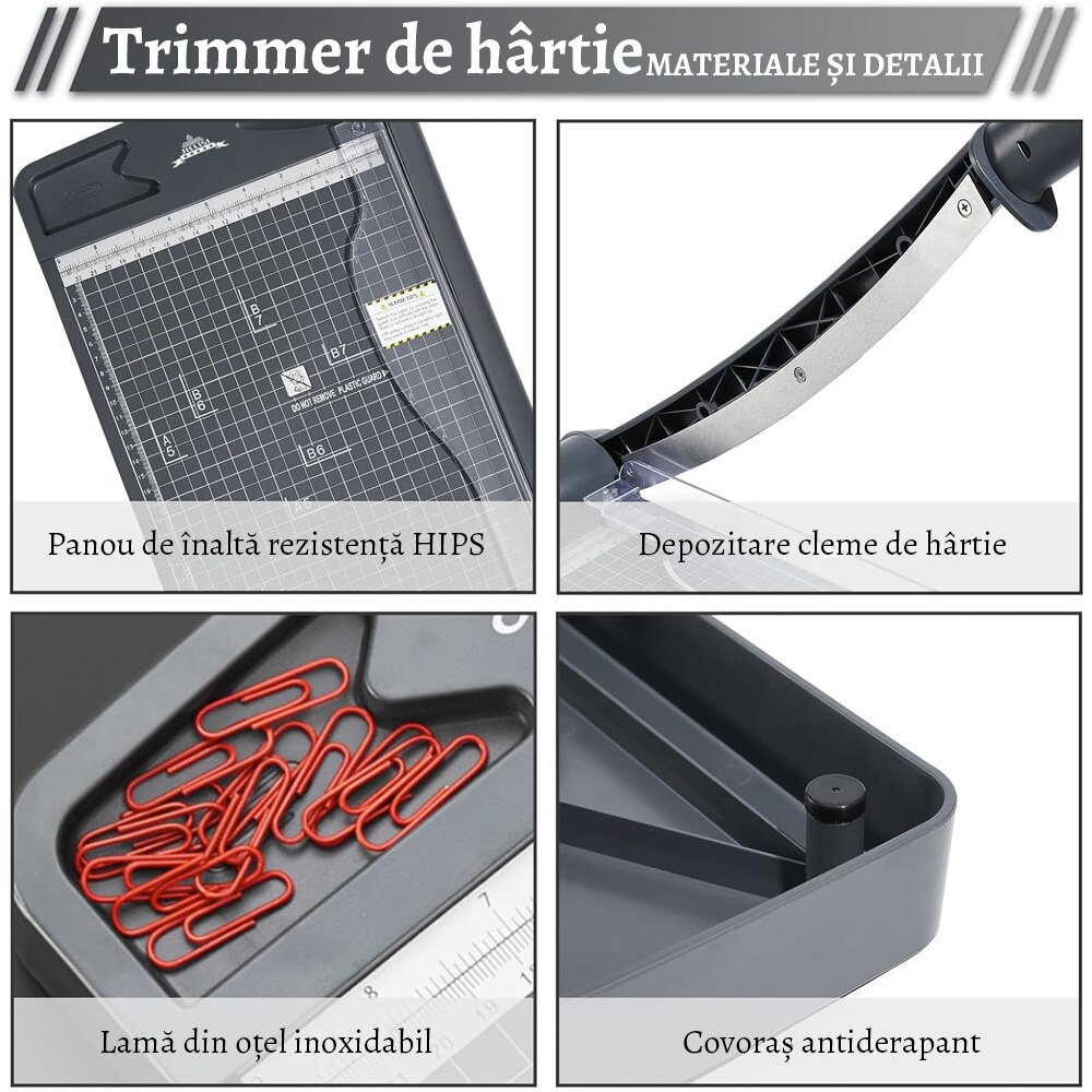 Cutter de hartie A4, trimmer de hartie robust cu protectie de siguranta ...
