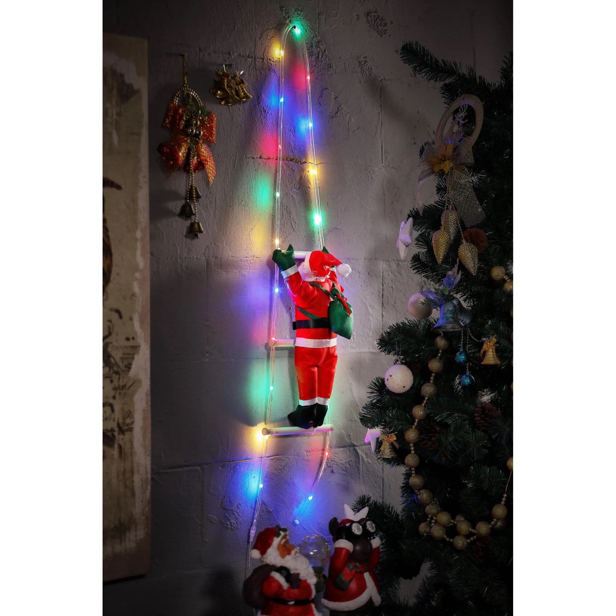 Decoratiune Luminoasa Mos Craciun pe Scara idealStore, Contine 20 Led ...