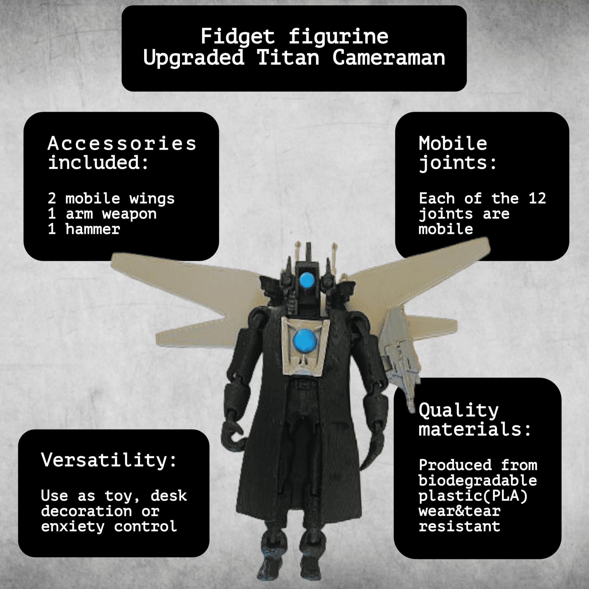 Figurina tip fidget robot Upgraded Titan Cameraman, Skibidi Toilet, cu ...