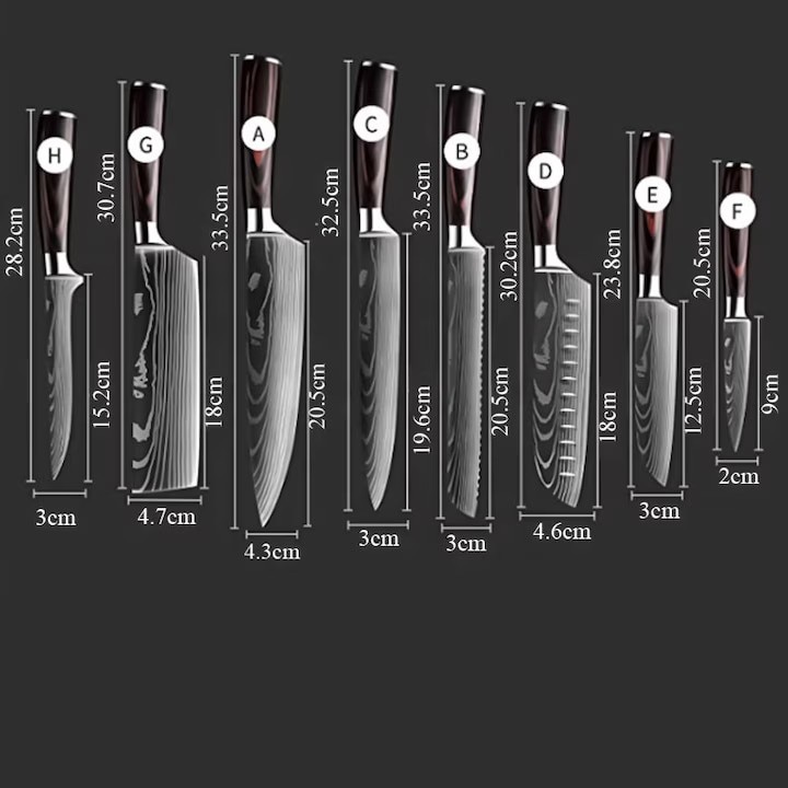 Set de cutite de bucatarie japoneze premium de 8 piese, VIENOD®, cu ...