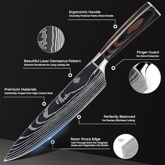 Set de cutite de bucatarie japoneze premium de 8 piese, VIENOD®, cu ...