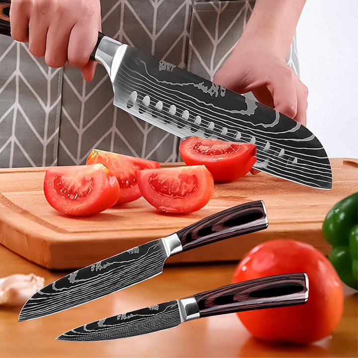 Set de cutite de bucatarie japoneze premium de 8 piese, VIENOD®, cu ...