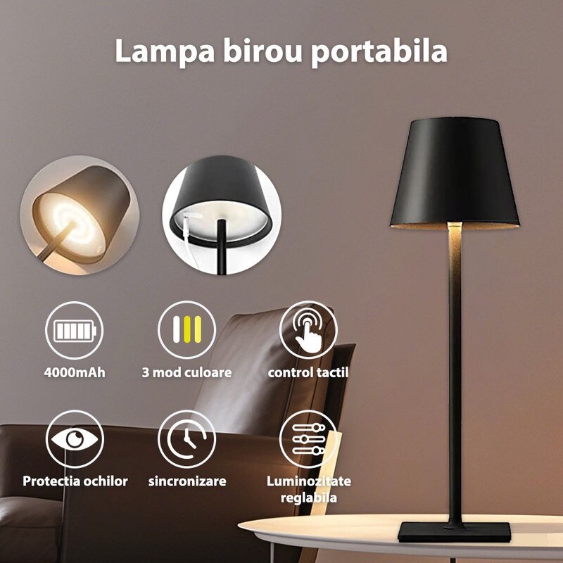 Veioza LED reincarcabila cu control tactil, LYNDNICE, 3 temperaturi de ...