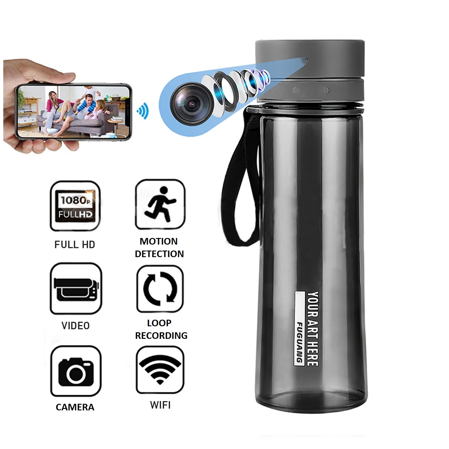 Camera Video Spion Ascunsa in Sticla de Apa 750 ml, Rezolutie Full Hd ...