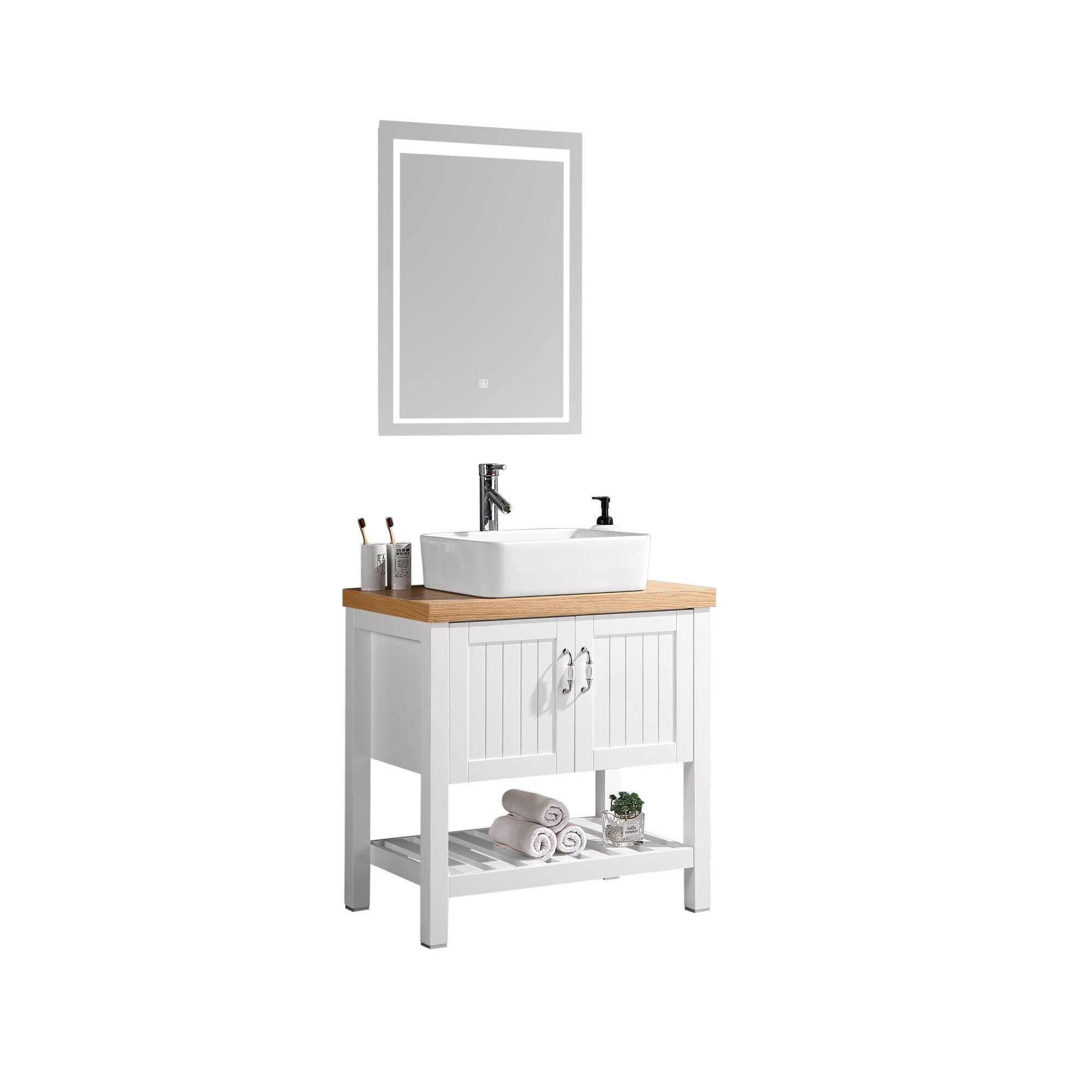 Set mobilier baie, TRENDY’S, cu dulap de baie, lavoar din ceramica si ...