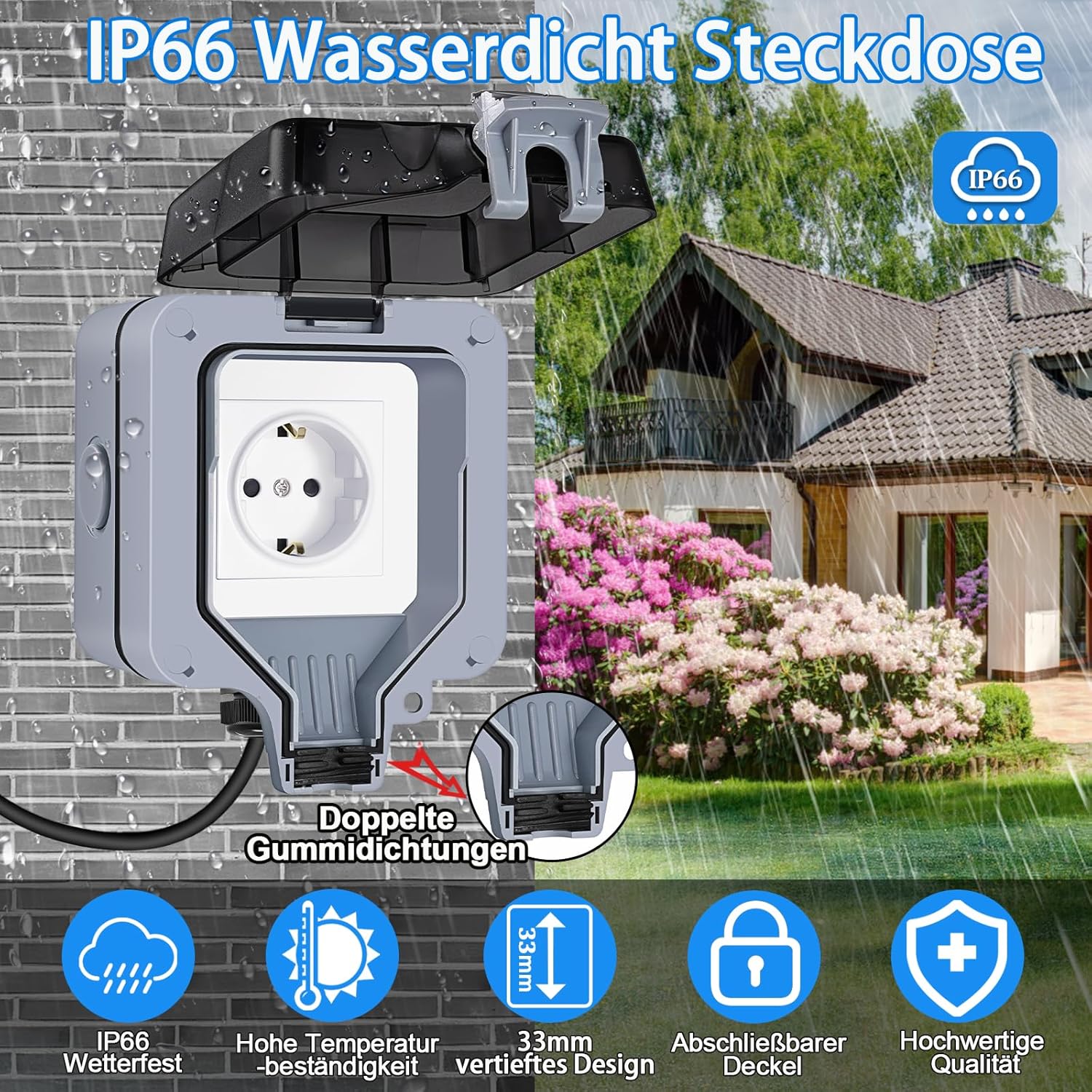 Priza pentru exterior, WALALLA, impermeabila IP66, cu indicator de ...
