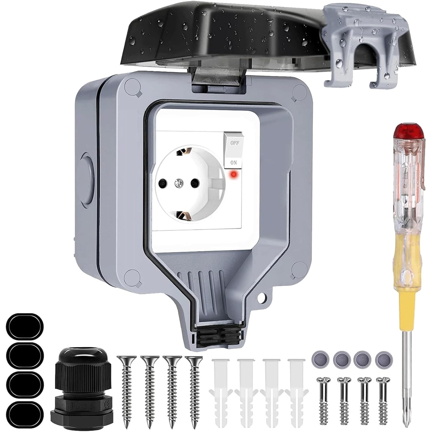 Priza pentru exterior, WALALLA, impermeabila IP66, cu indicator de ...