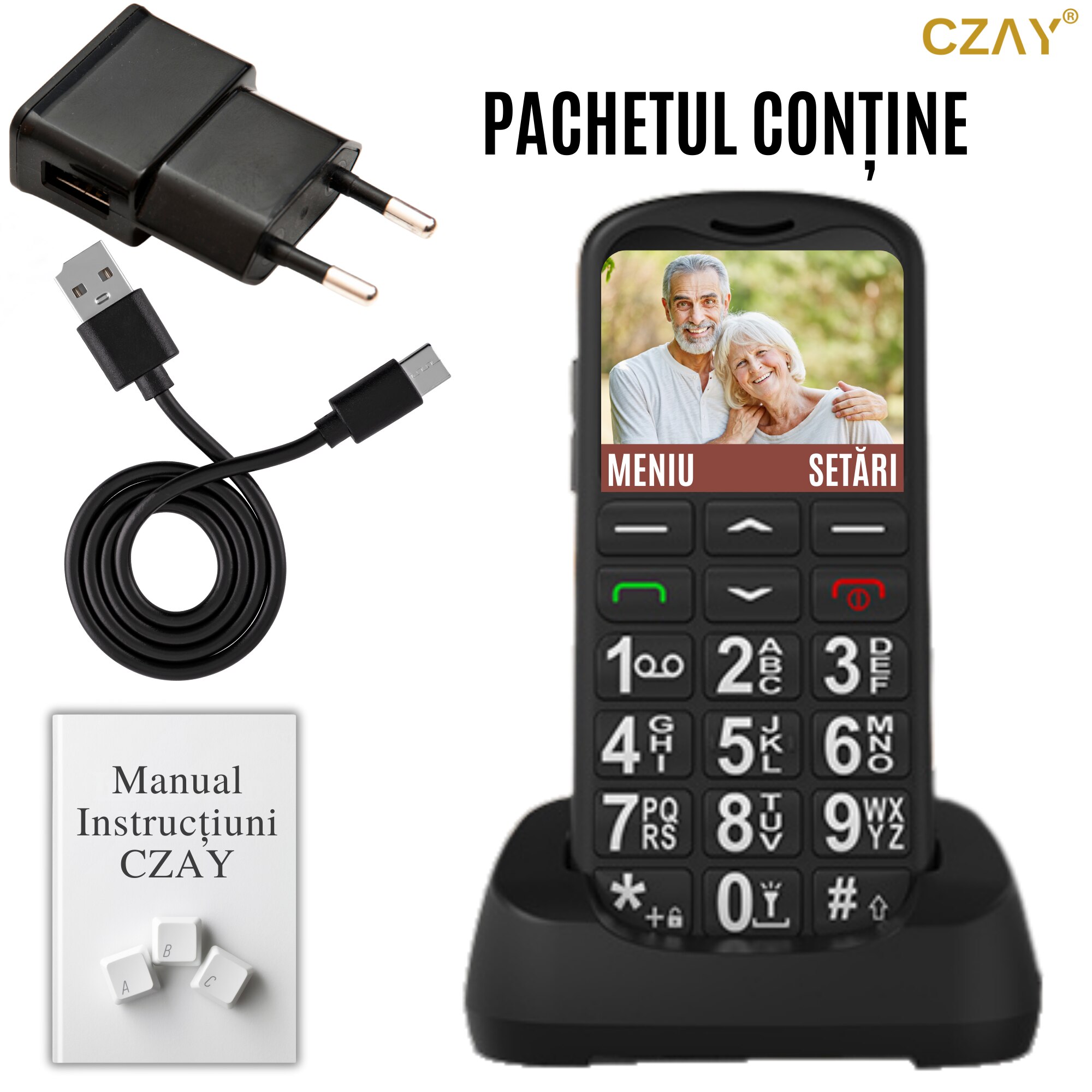 Telefon Mobil Seniori cu Taste Mari, CZAY® Meniu in Limba Romana ...