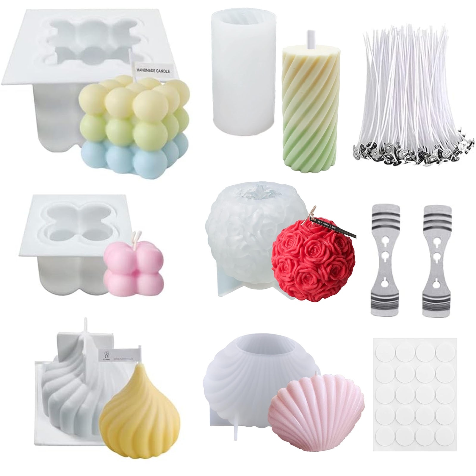 Set 6 Matrite de Silicon pentru Lumanari, Hggzeg, Cu fitile, suport ...