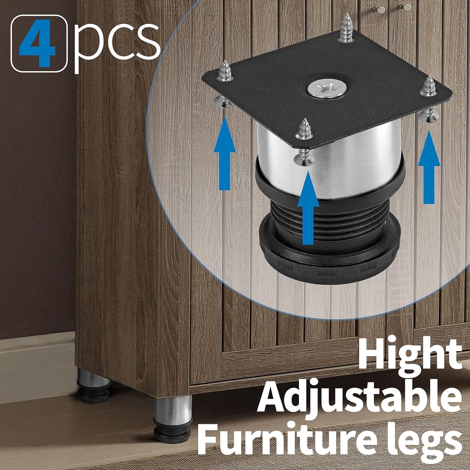 Set 4 Picioare de mobilier metalic, Picioare reglabile din otel ...