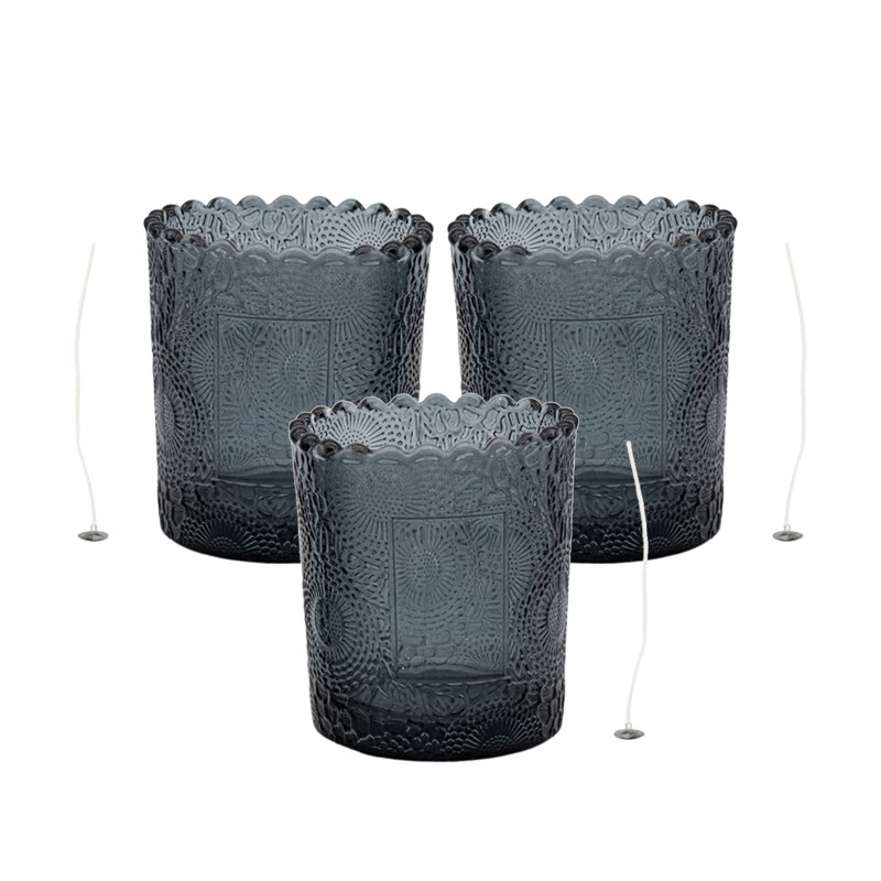 Set 3 bucati recipiente pentru lumanare din sticla neagra cu suprafata ...