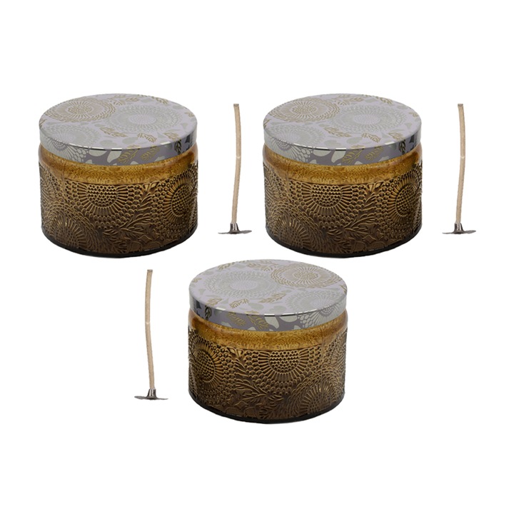 Set 3 bucati recipiente pentru lumanare din sticla maro 100 ml, fitil ...