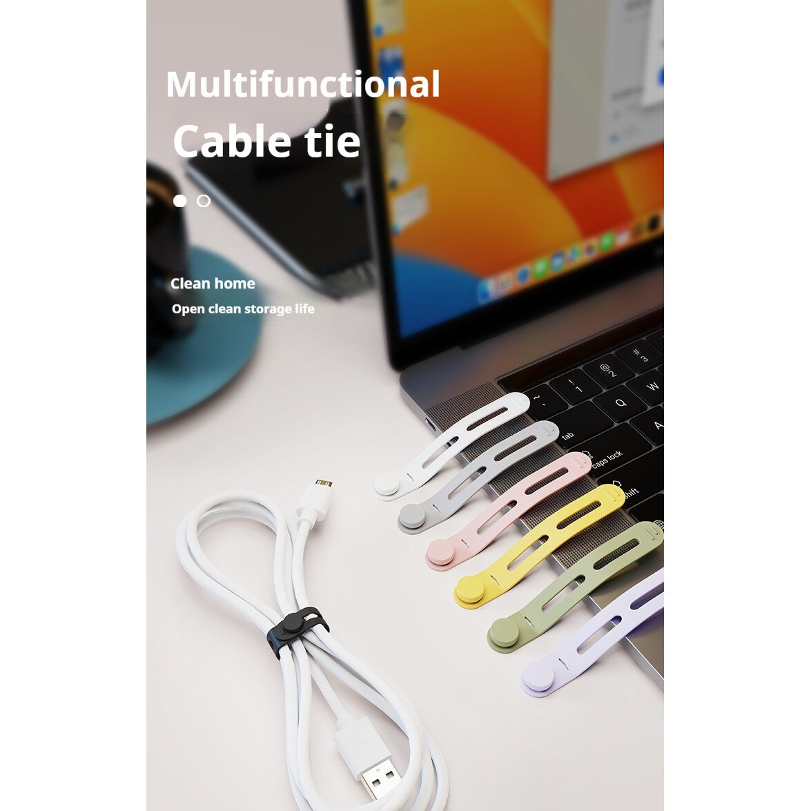 Set 7 curele din silicon pentru cabluri, reutilizabile, multicolor ...