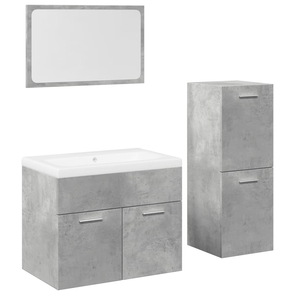 Set mobilier de baie vidaXL, 4 piese, gri beton, lemn compozit, 35.95 ...