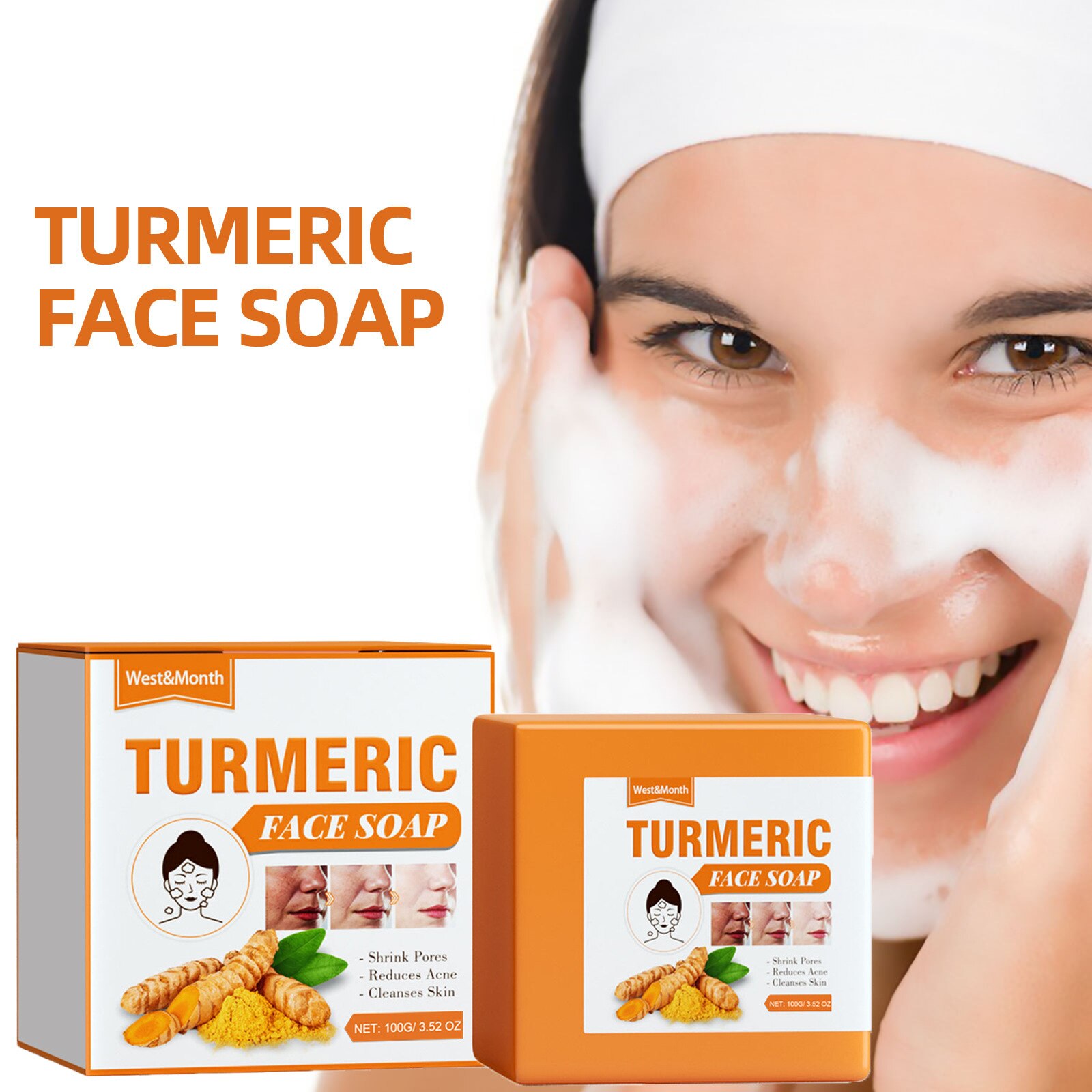 Sapun cu acid kojic/turmeric pentru fata, West&Month - eMAG.ro