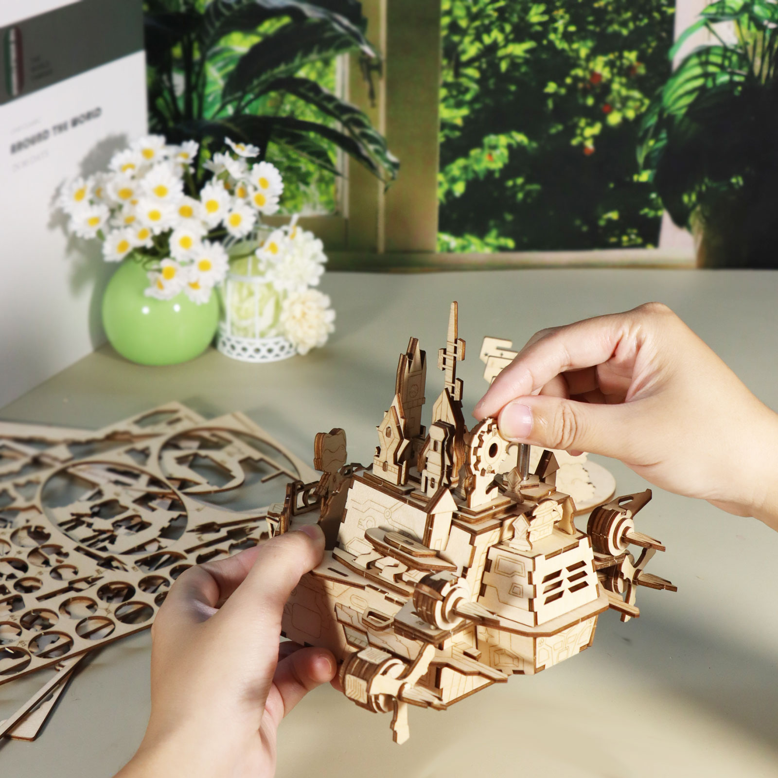 Cutie muzicala 3D din lemn, Music Park, model castel in miscare, 180 ...