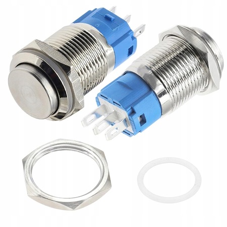 Intrerupator Self Reset, Rosfix, 12V-24V, LED alb, 16mm, inox, argintiu ...